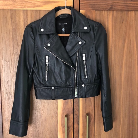 Aqua | Jackets & Coats | Aqua Leather Jacket Xs Like New | Poshmark